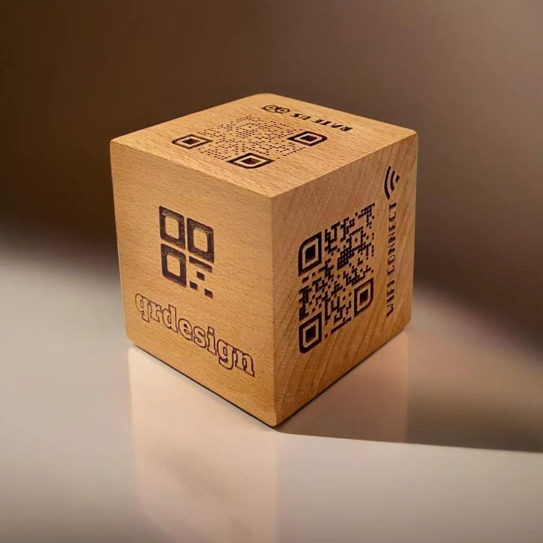 QR Code Wooden Cube High Quality Multi QR Stand CNC Engraved Digital ...