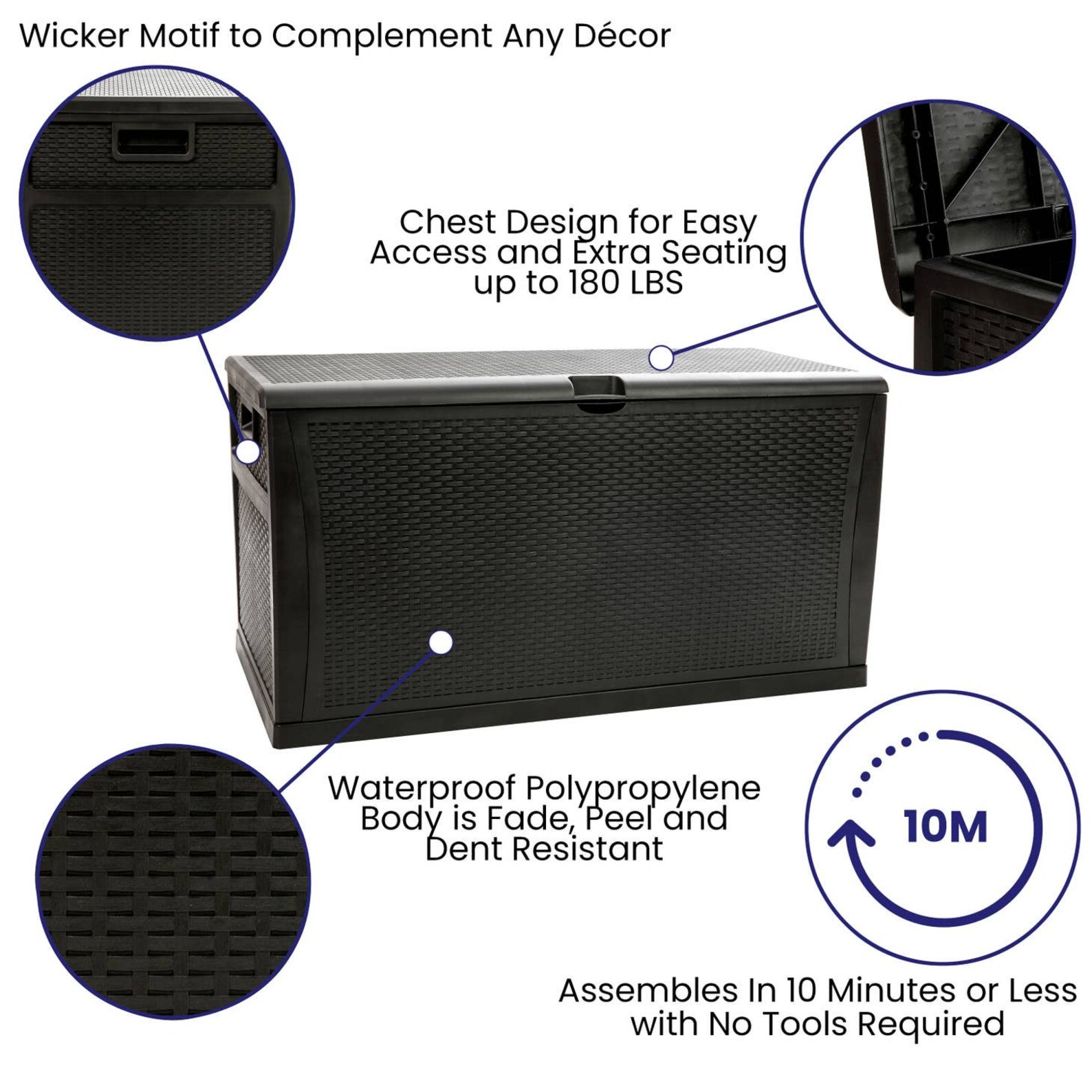 Black 120 Gallon Plastic Deck Box Outdoor Storage - Etsy