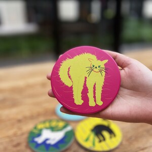 Set of 4 Colorful Cat Ceramic Coaster Set W. Protective Cork Backing ...