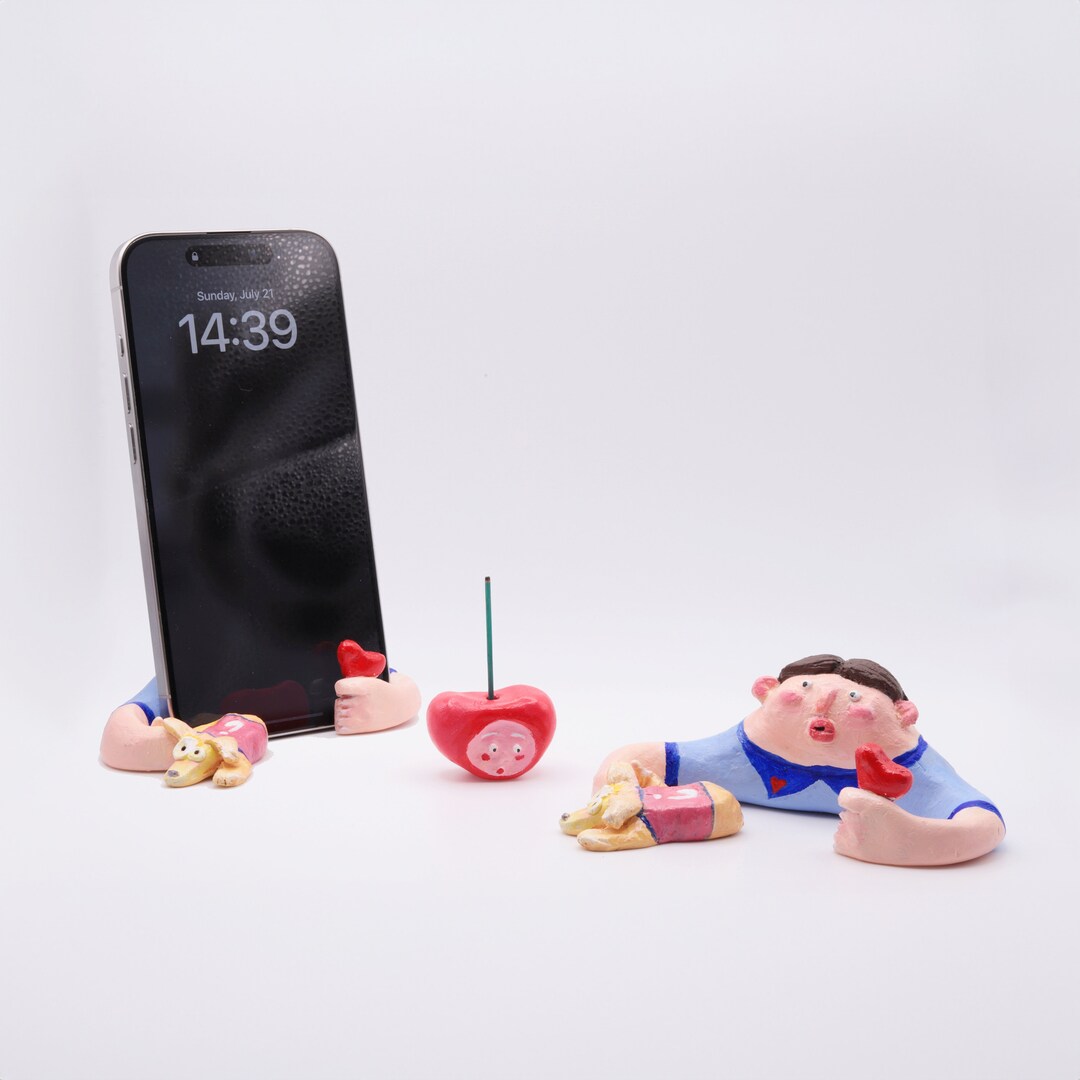 Cute Boy Hugging Dog Phone Stand, Handmade Polymer Clay Stand, Unique ...
