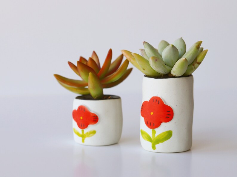 Pair of Petite Flower Pots: Ceramic Planters for Small Plants, Delicate ...