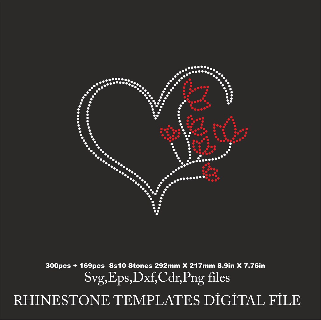Rose Rhinestone Template, Cricut Heart, Heart Rose Templates, Ss10 for ...
