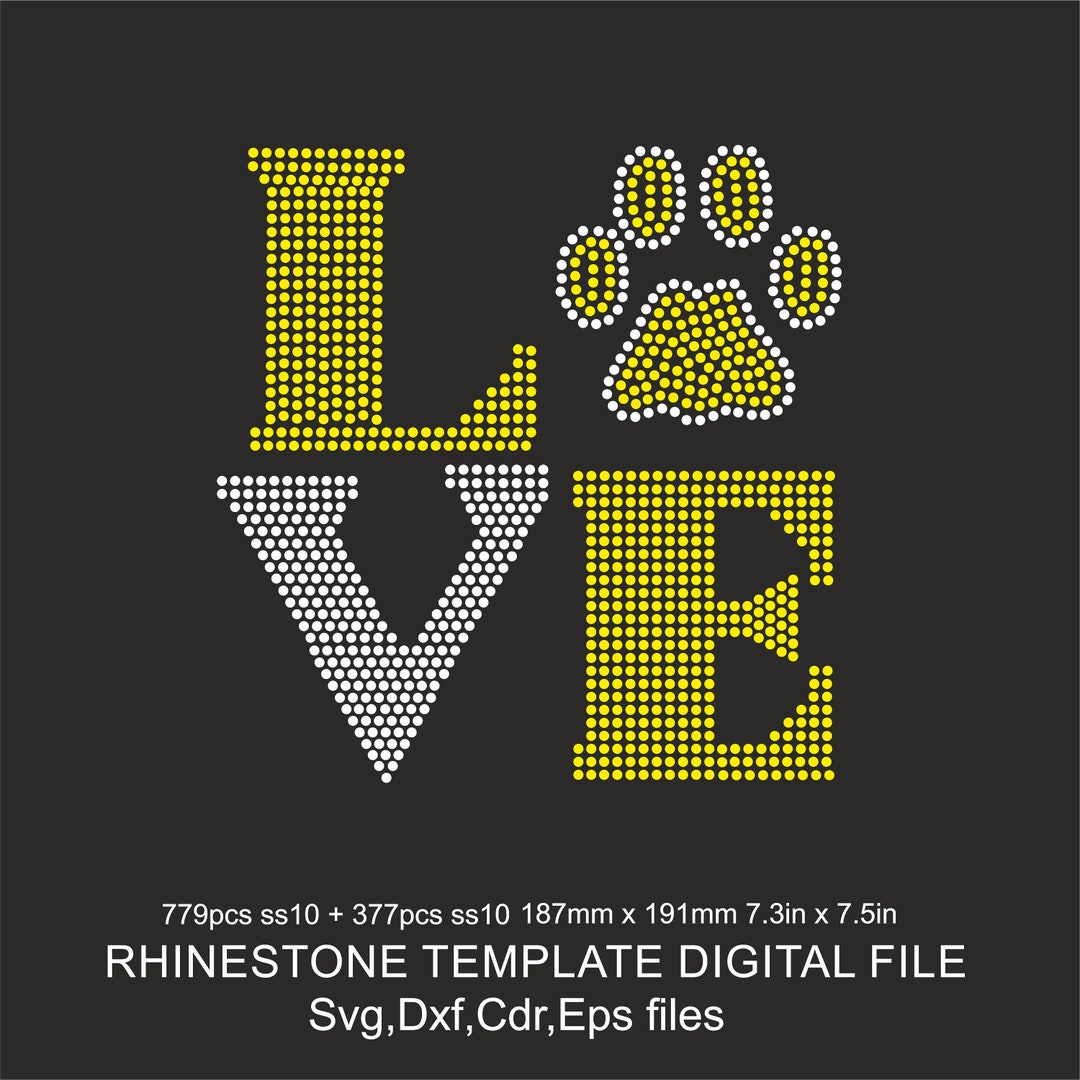 Dog Paw Love Rhinestone Template, Cricut Paw Love, Rhinestone Templates ...