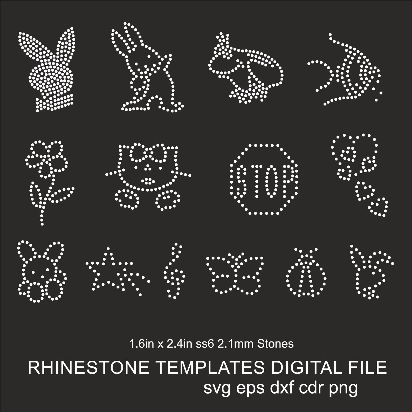 Rhinestone Template, Small,animal,rabbit,kitty,fish,butterfly,flower ...