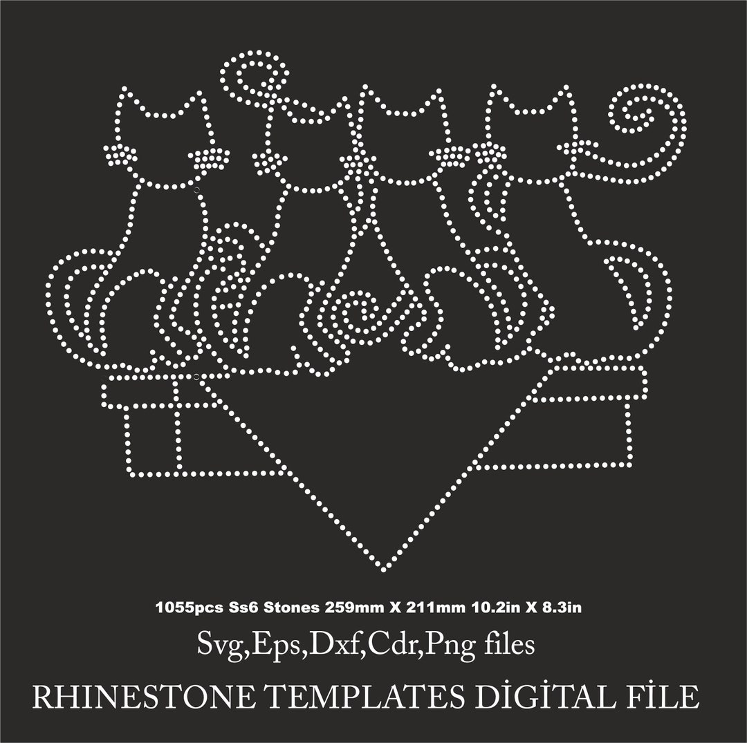Rhinestone Cats Template, Cat Cricut Rhinestone, SVG Cats, Tshirt, Kids ...