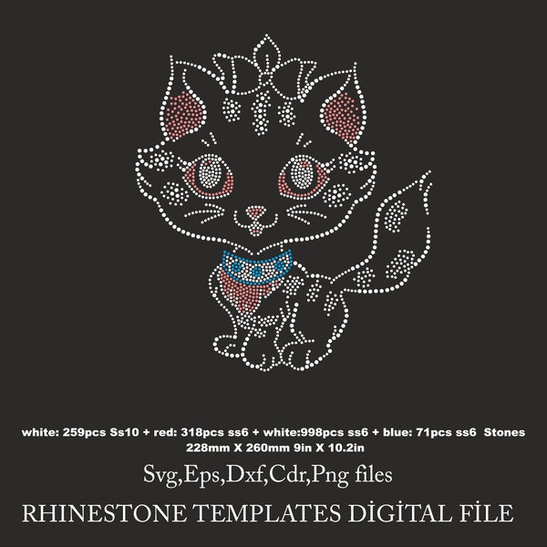 Kitty Rhinestone Template - Etsy