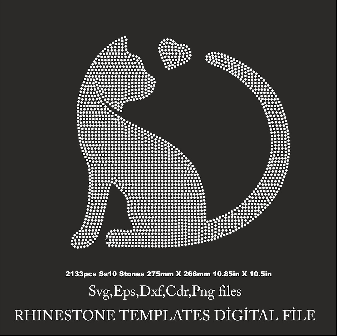 Cat Rhinestone Template Love, Rhinestone Cat, Hearts Rhinestone Cricut ...