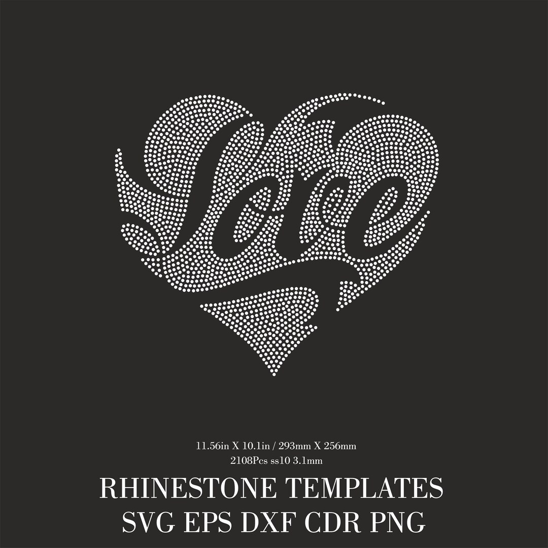Love Heart Rhinestone Template Svg File for Cricut Rhinestone Template ...