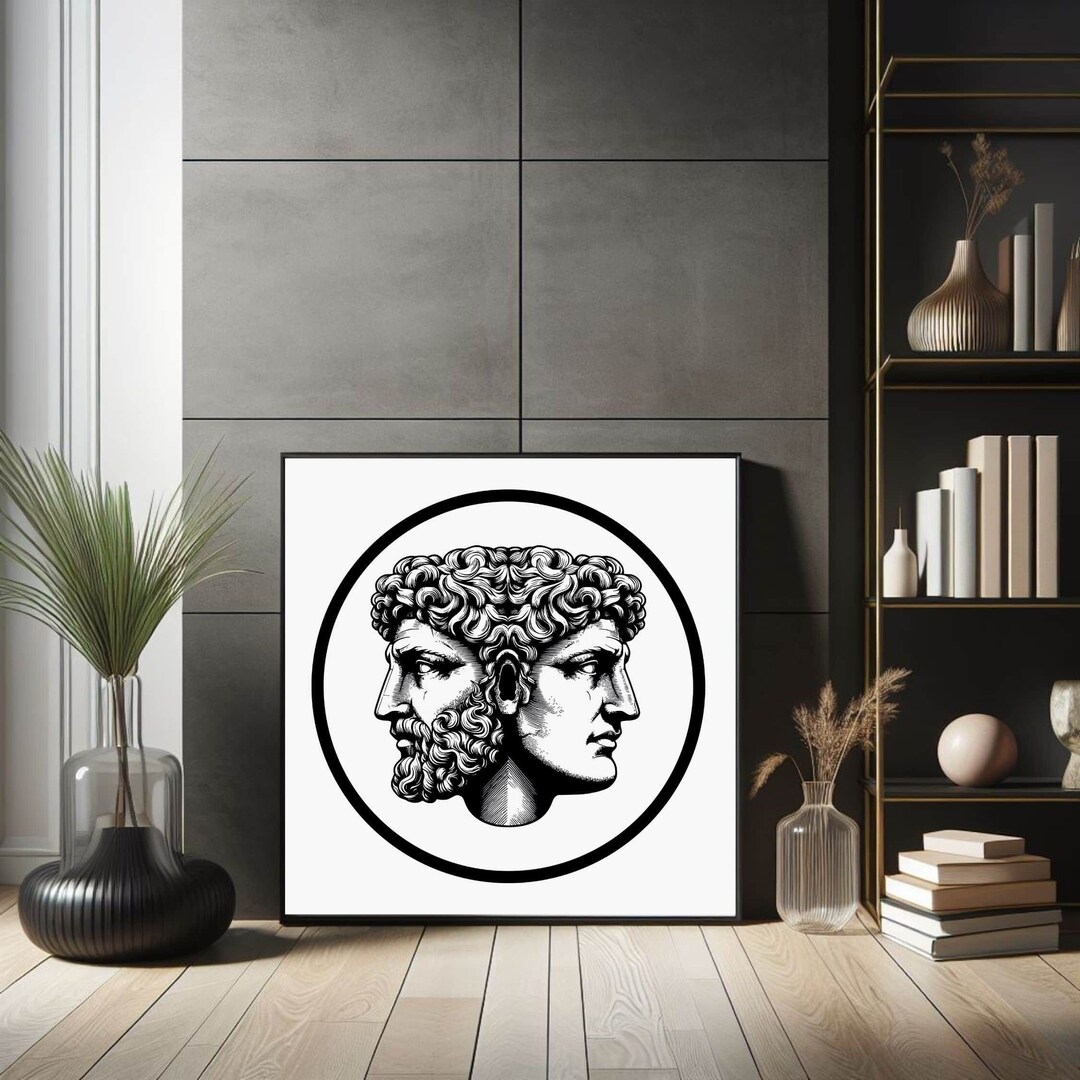 Janus Poster, Mythology Wall Art, Digital Download, Black and White ...