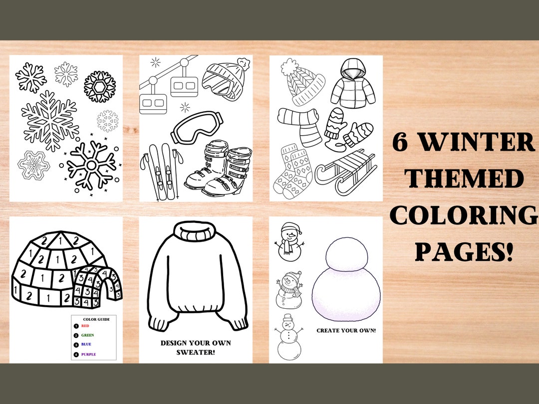 Kids Coloring Pages - Instant Download, Winter Fun Designs, Artistic ...