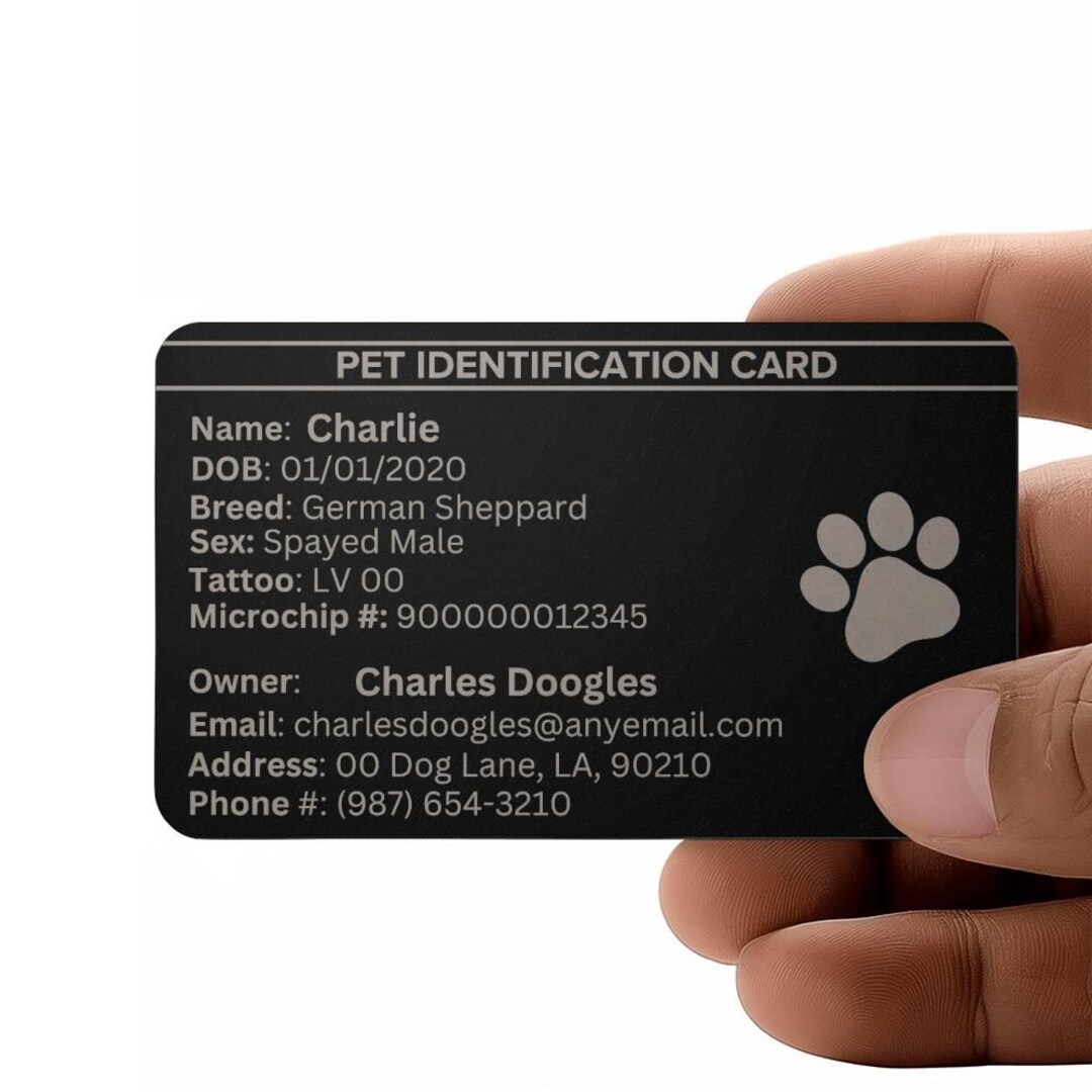 Personalized Pet Identification Card-custom Emergency Pet ID Engraved ...