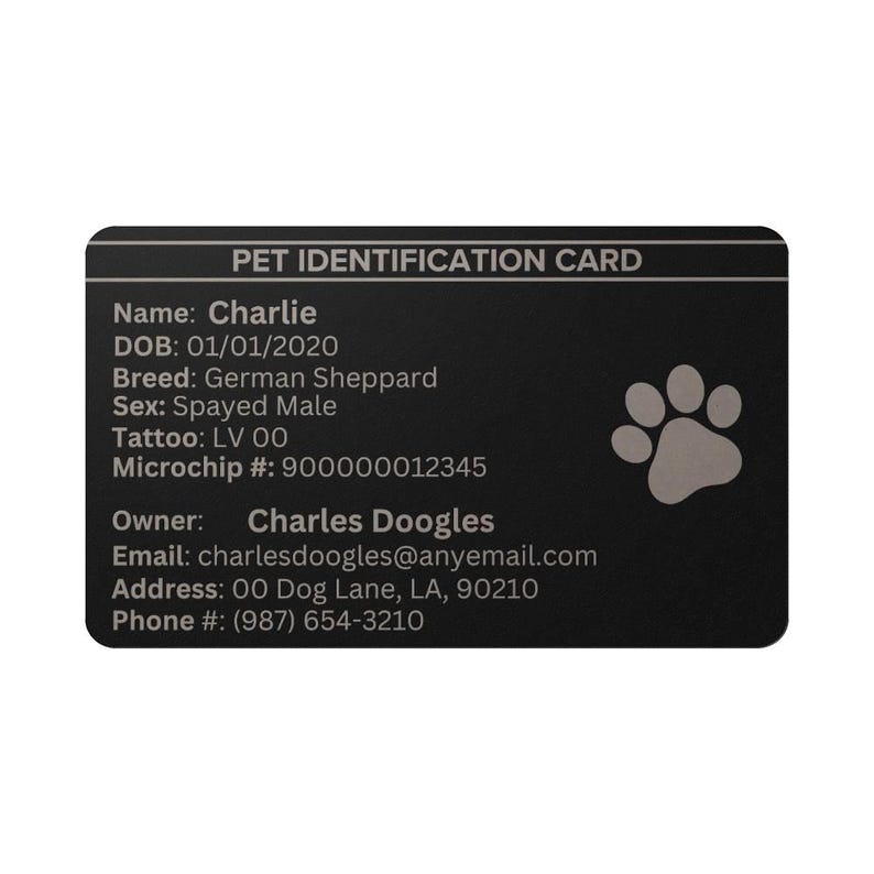 Personalized Pet Identification Card-custom Emergency Pet ID Engraved ...