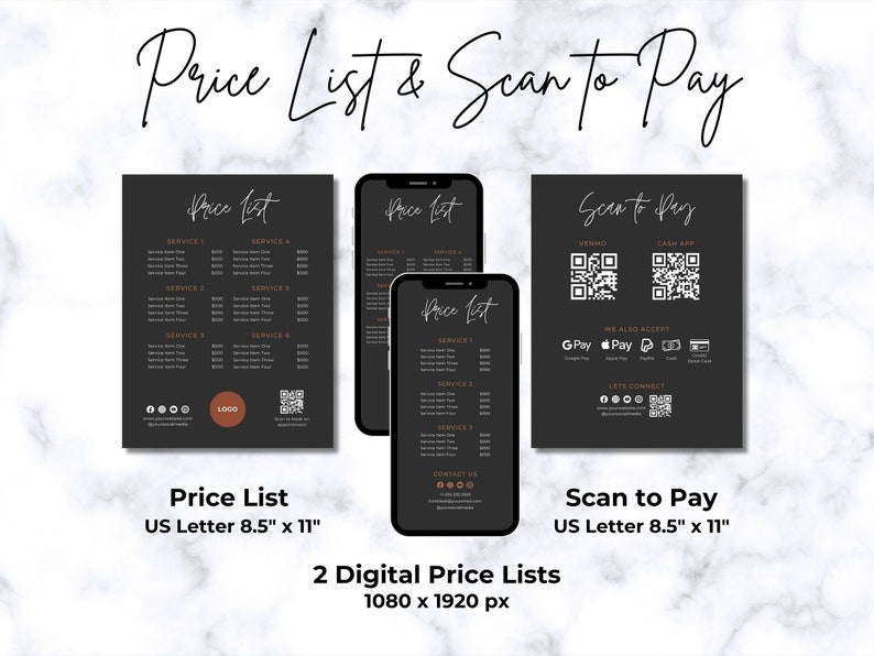 Price List Template, QR Code Sign, Scan to Pay, Beauty Salon Pricing ...