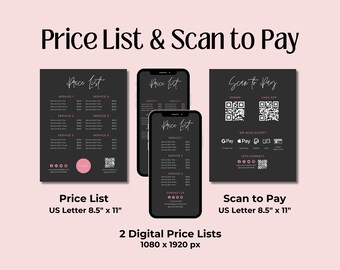 Price List Template & Scan to Pay Sign QR Code Sign Editable Price ...