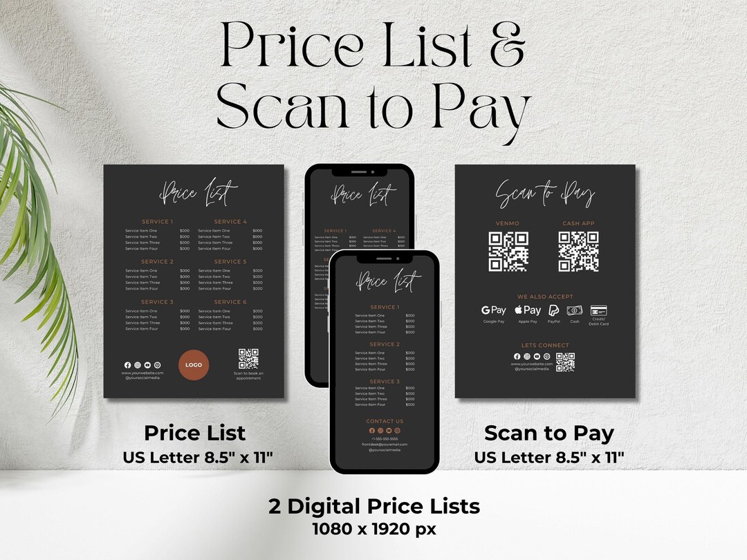 Price List Template, QR Code Sign, Scan to Pay, Payment Sign, Beauty ...