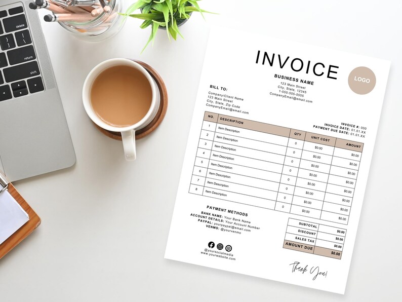 Invoice Template, Editable Printable, Receipt Template Order Form ...