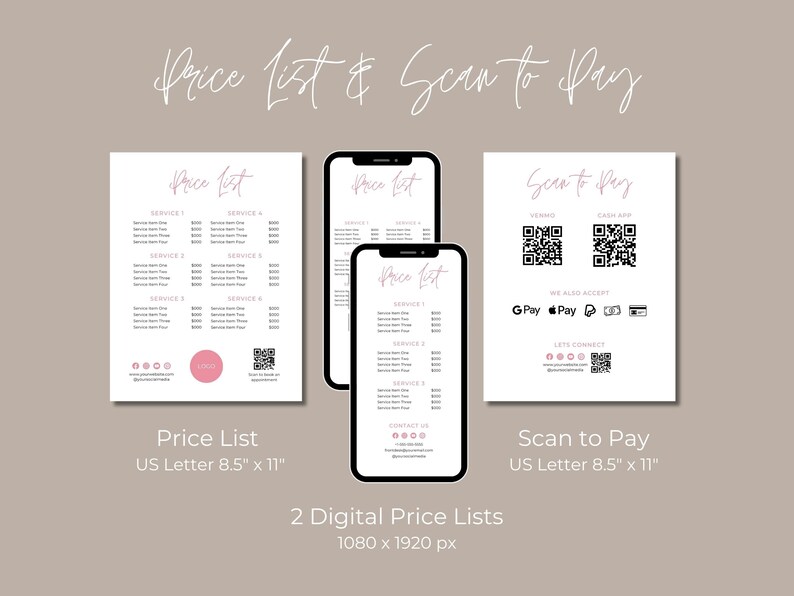 Price List Template, Scan to Pay, QR Code Sign, Beauty Salon Pricing ...