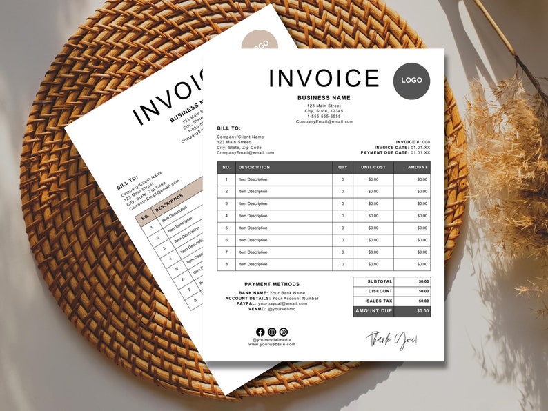 Invoice Template, Editable Printable, Receipt Template Order Form ...