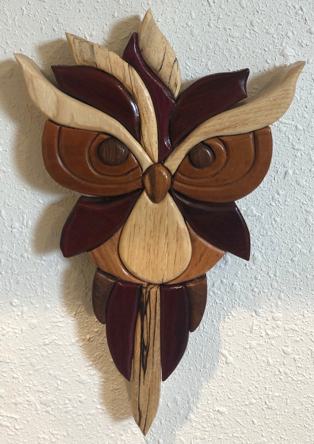 Intarsia Wood Hand Carved Owl Wall Hanging, Original - Etsy
