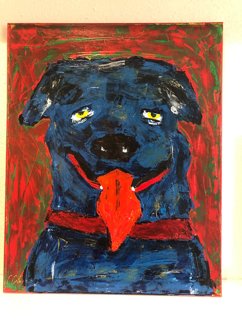 Colorful and Fun Folk Art Acrylic Dog Painting - Etsy