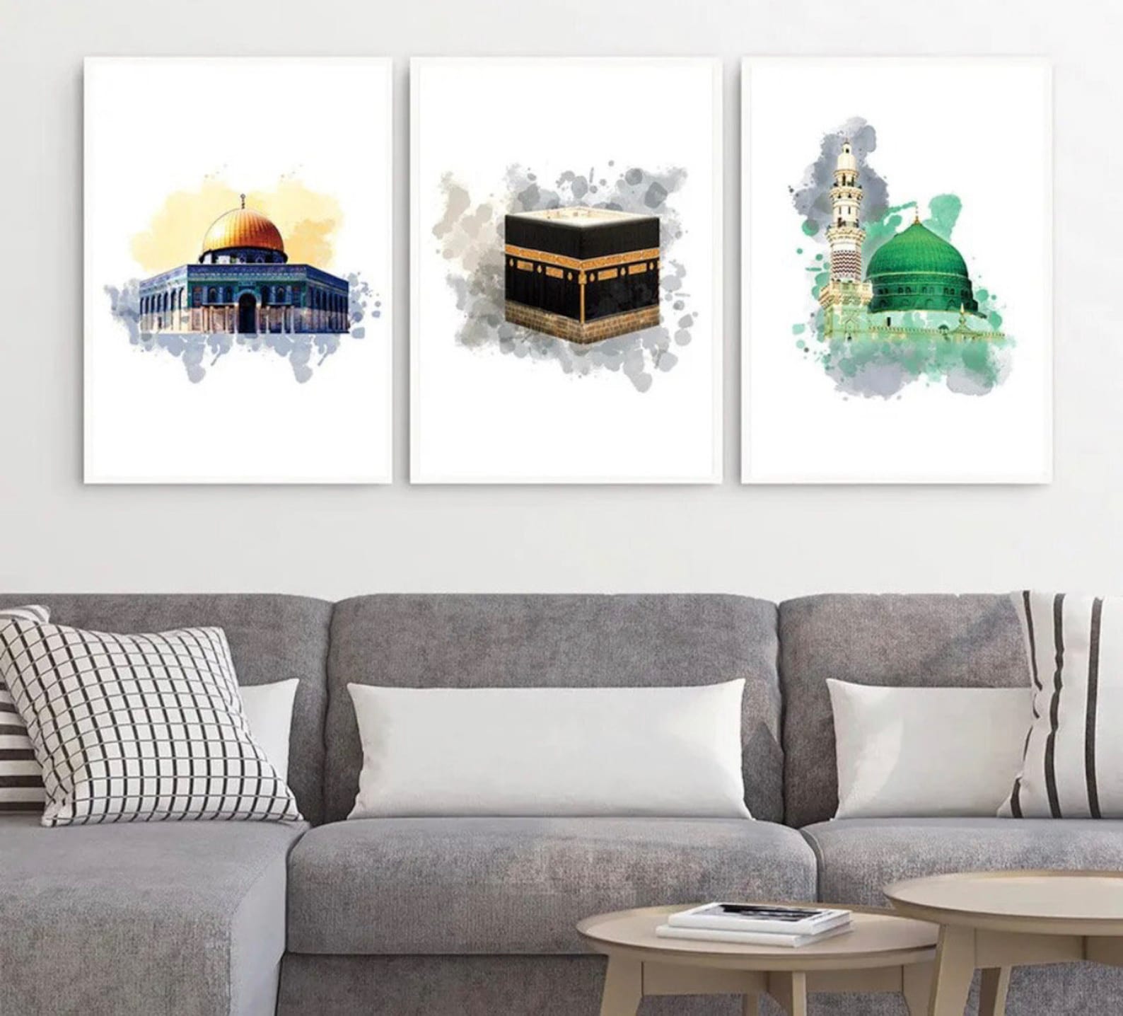 Islamic Wall Art Masjid Nabawi Al Aqsa Kaaba Makkah Madinah Arabic ...