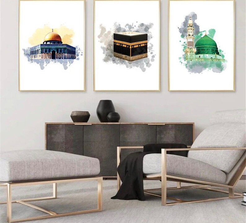Islamic Wall Art Masjid Nabawi Al Aqsa Kaaba Makkah Madinah Arabic Calligraphy Print Islamic ...