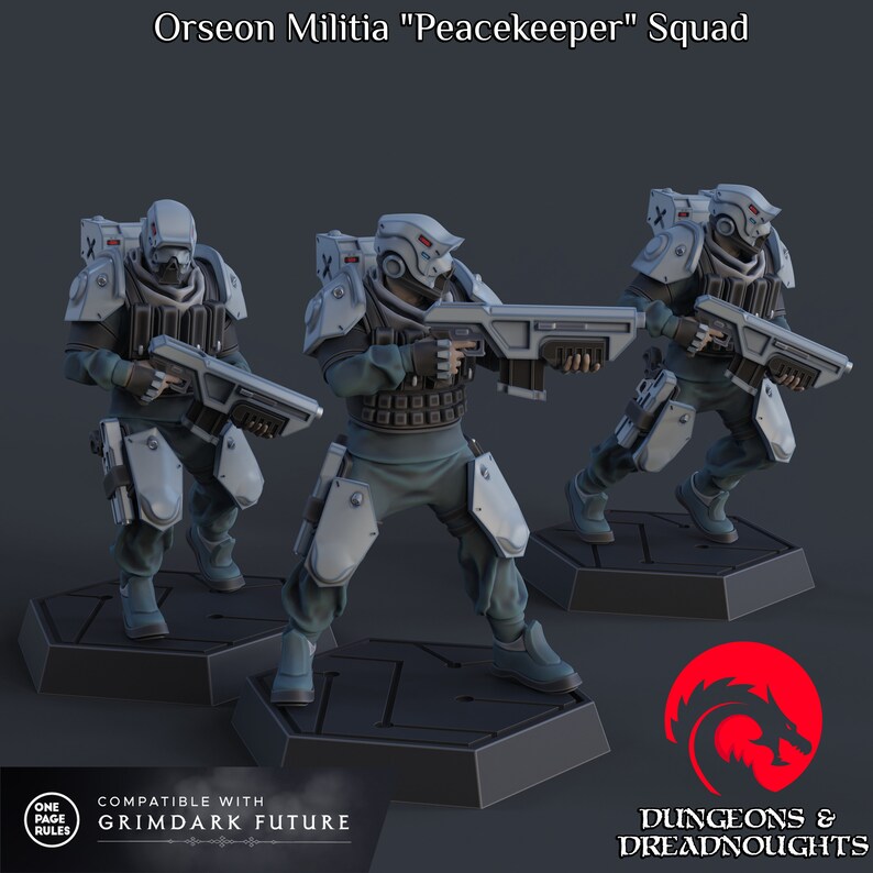 Orseon Militia peacekeeper Squad 3 Monopose Models Cyberpunk Scifi ...