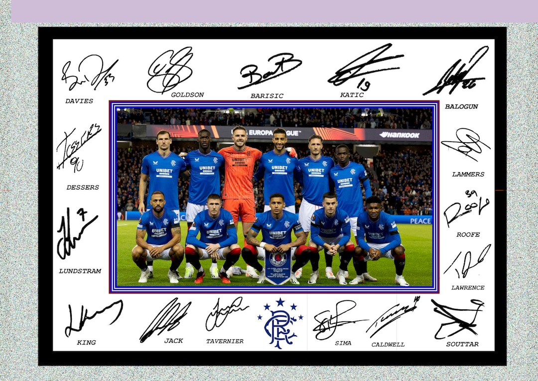 GLASGOW RANGERS FC 2023 Signed Framed Canvas A4 Great Xmas - Etsy UK