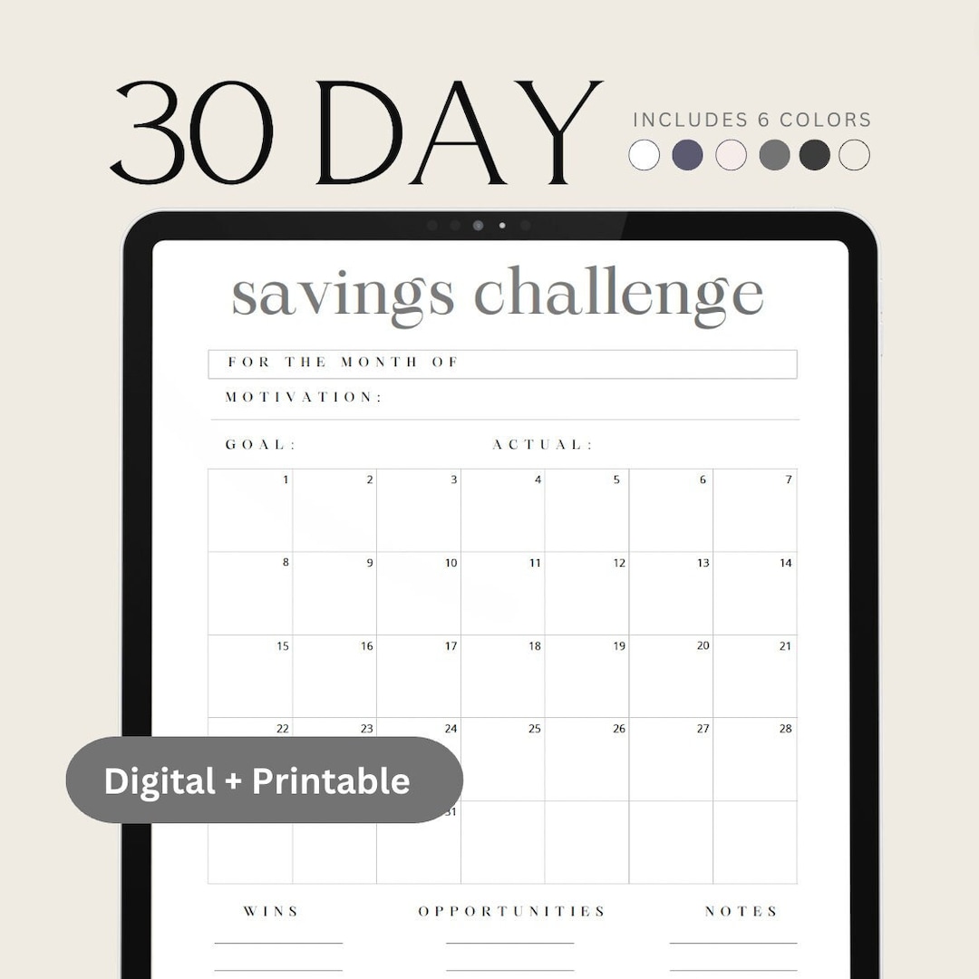 Ultimate 30 DAY Savings Challenge Tracker - 6 Colors - Savings Challenge 2023 - Monthly Savings ...