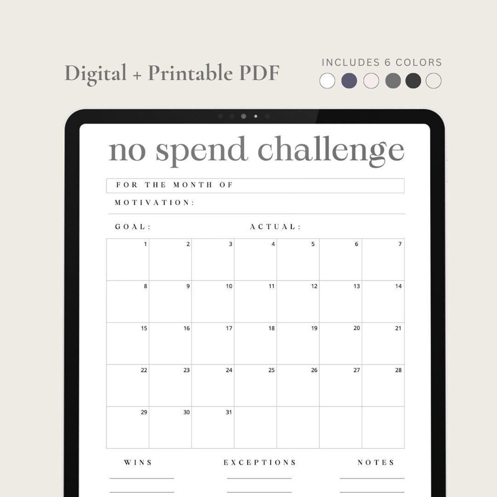 ULTIMATE No Spend Month Tracker - 6 Colors - Savings Challenge - 2023 ...