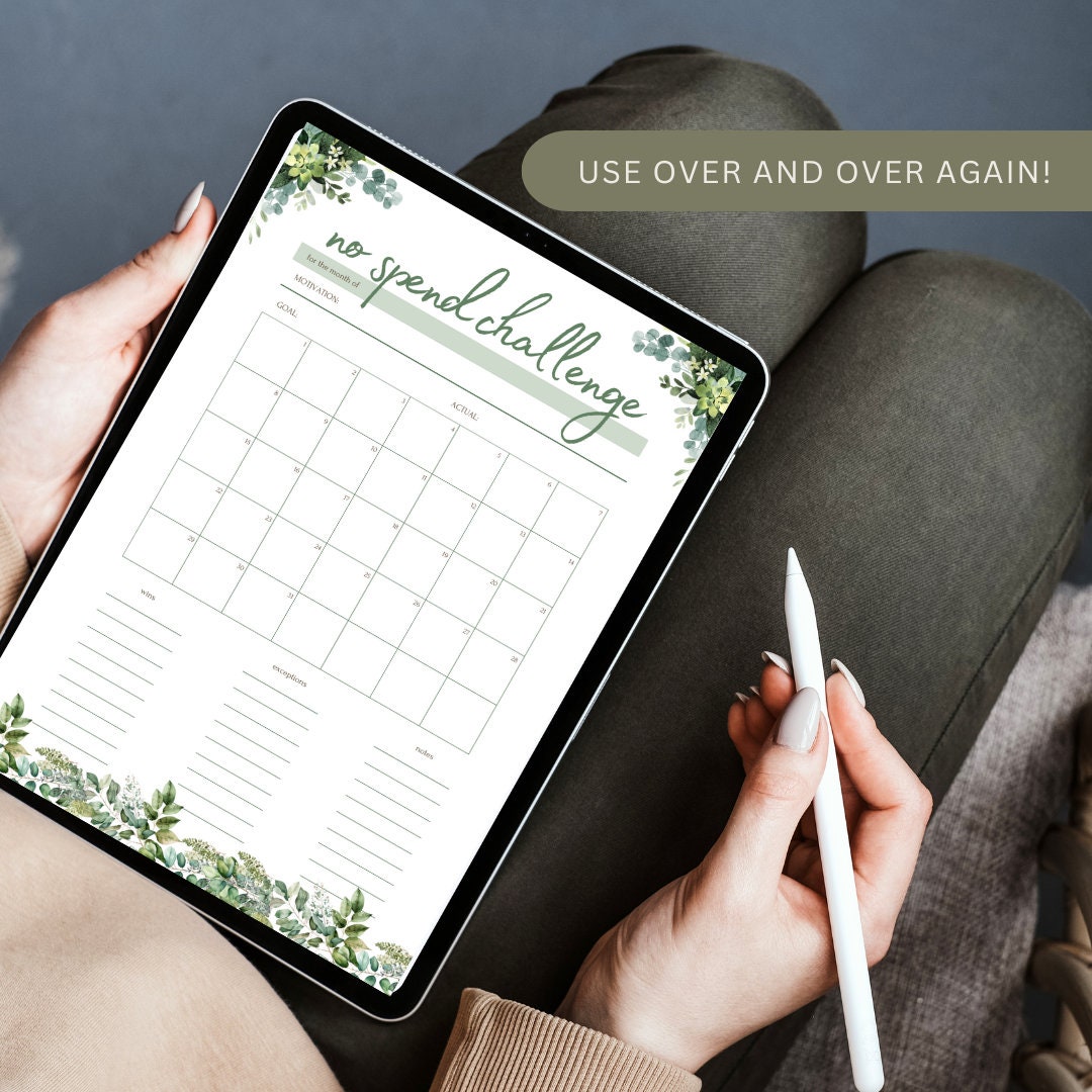 No Spend Month Tracker Greenery No Spend Challenge Savings Challenge ...