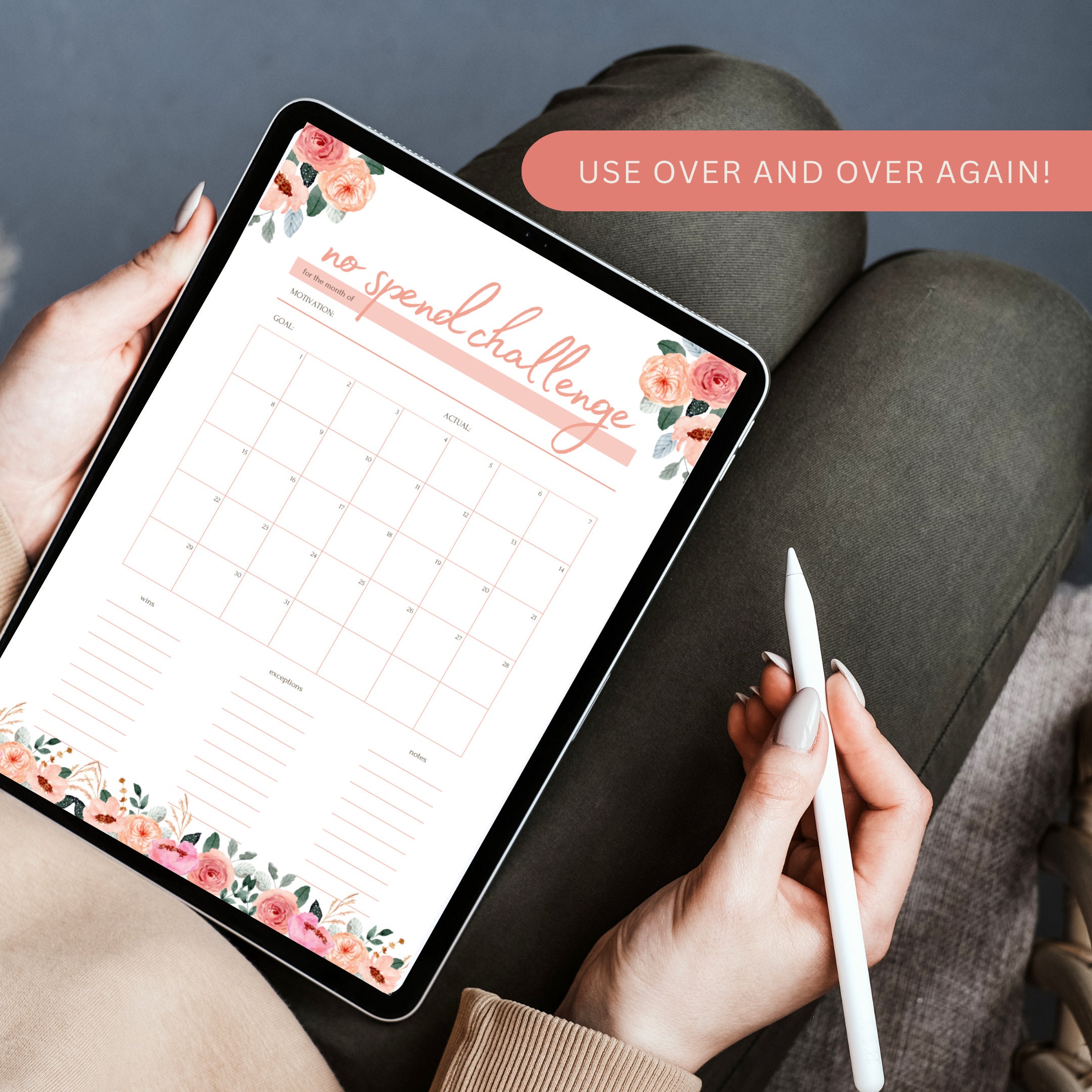 No Spend Month Tracker Floral No Spend Challenge Savings Challenge 2023 ...