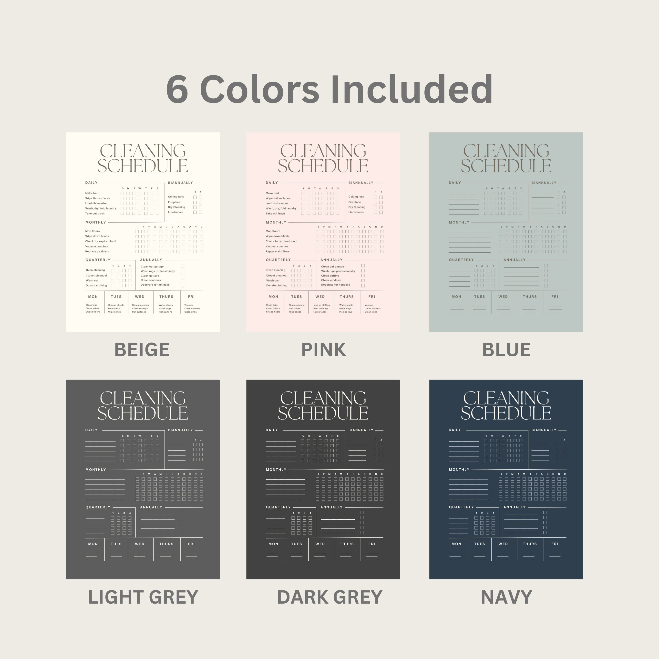 Cleaning Schedule - 6 Colors - Instant Download - Cleaning Checklist ...