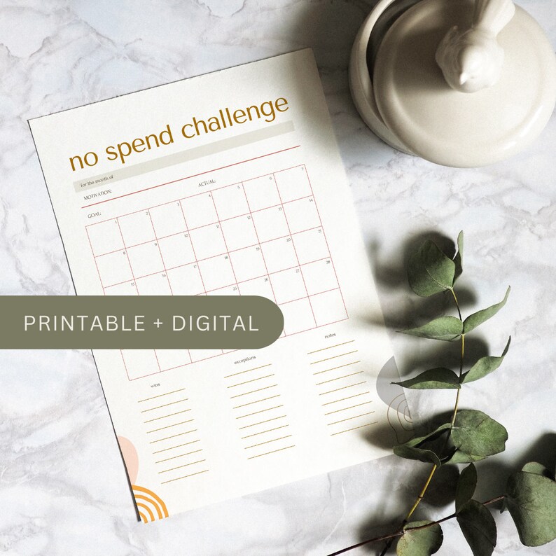 No Spend Challenge Tracker - Printable Savings Calendar (PDF) - Etsy