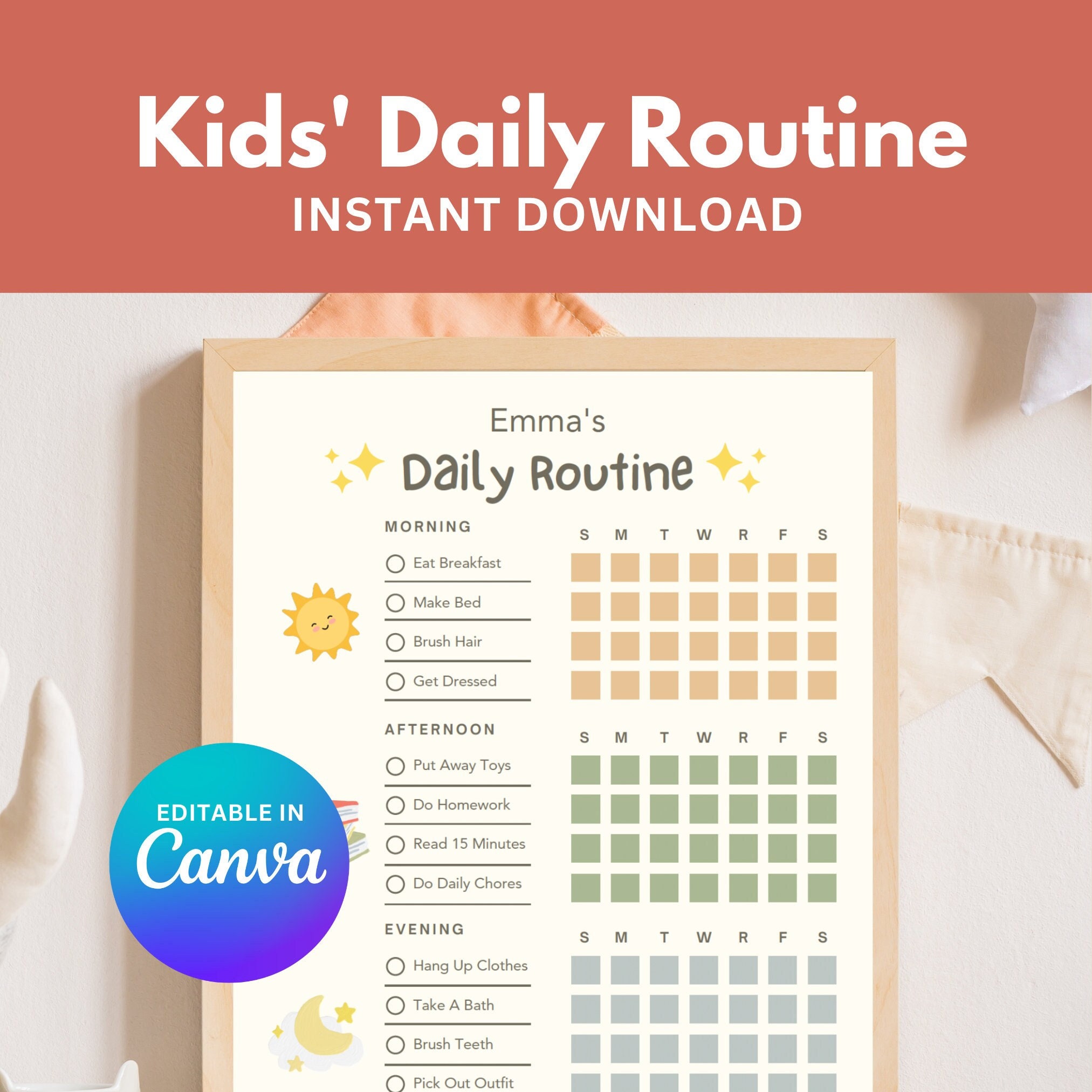 Kids Daily Routine - Instant Download, Printable Kids Chart, Kids ...