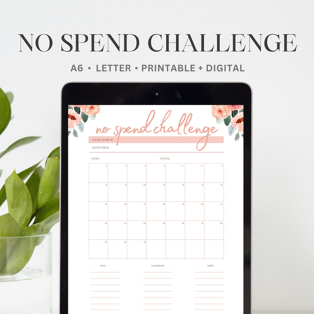 No Spend Month Tracker Floral No Spend Challenge Savings Challenge 2023 ...