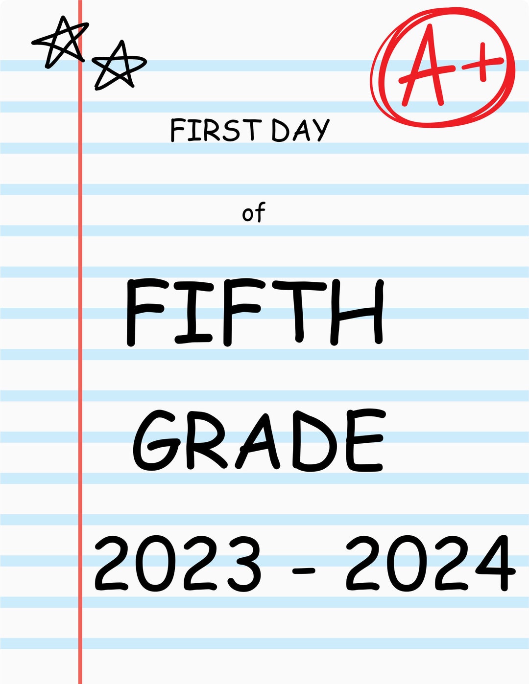 First Day of Fifth Grade Printable Sign, Digital Download - Etsy