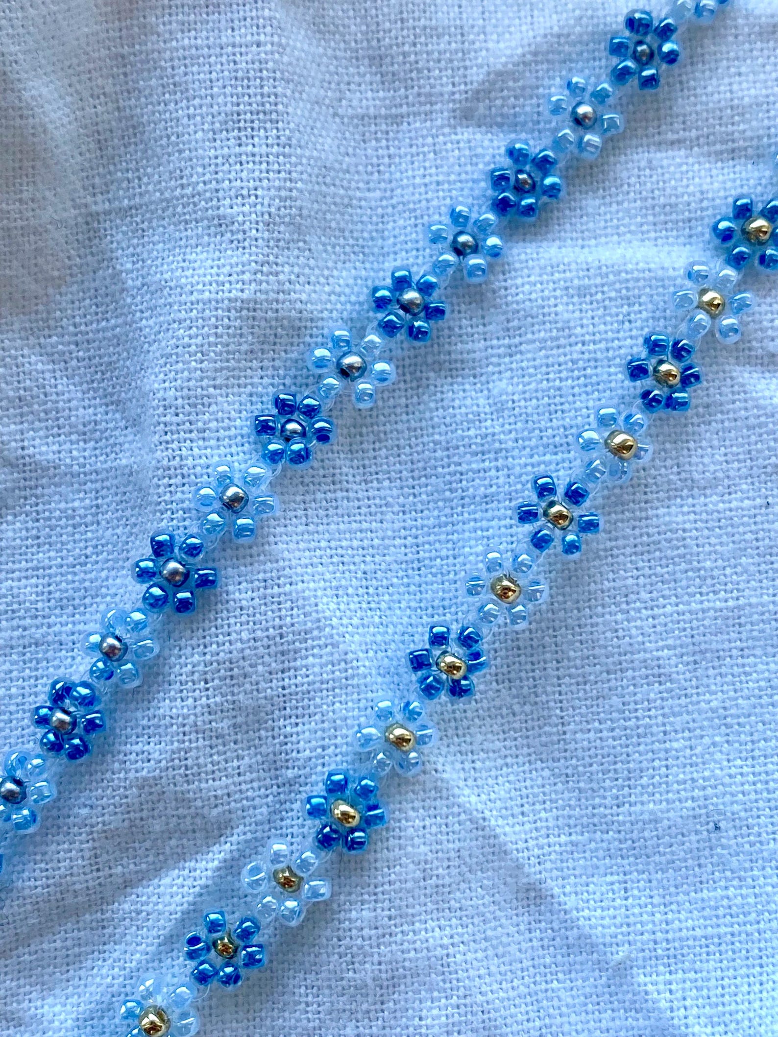 Two Shaded Blue Flower Bracelet With Golden or Silver Details - Etsy