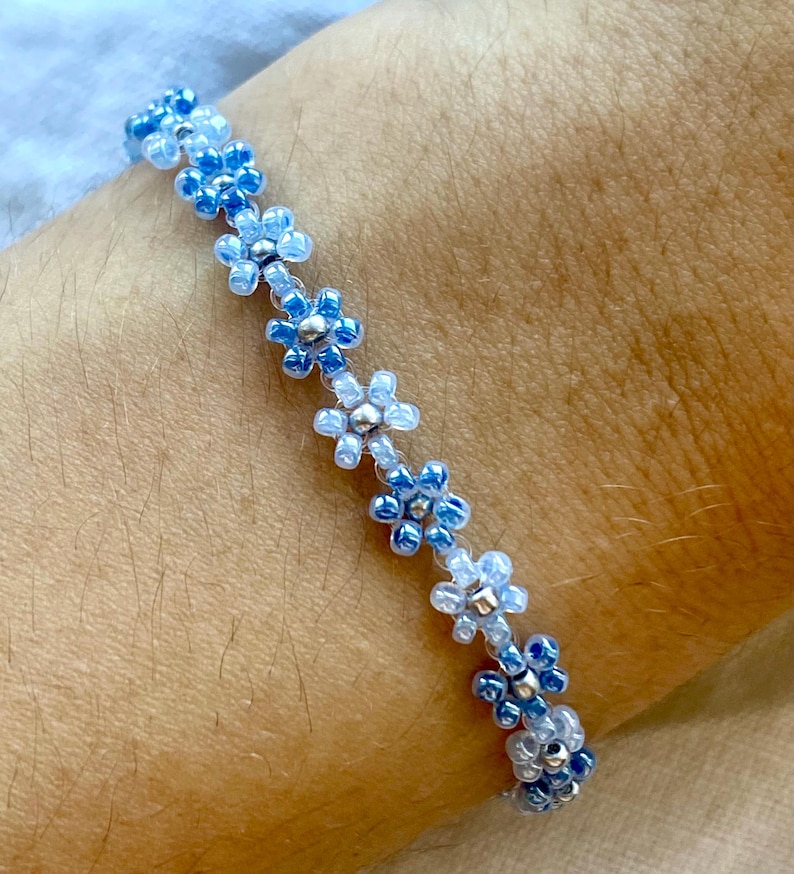 Two Shaded Blue Flower Bracelet With Golden or Silver Details - Etsy