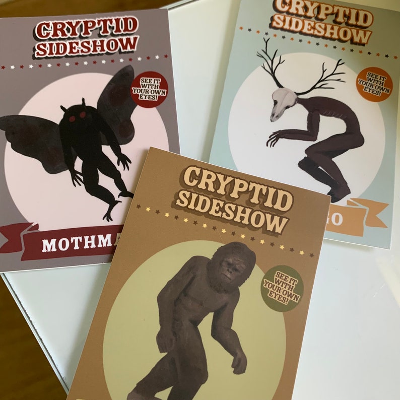 Cryptid Sideshow Vinyl Sticker Set: Bigfoot, Mothman, Wendigo - Etsy