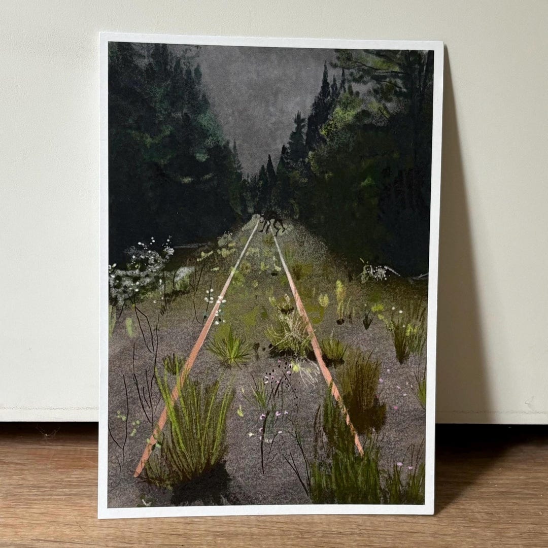 Wendigo Art Print: Spooky Cryptid Mythology, Overgrown Train Tracks ...