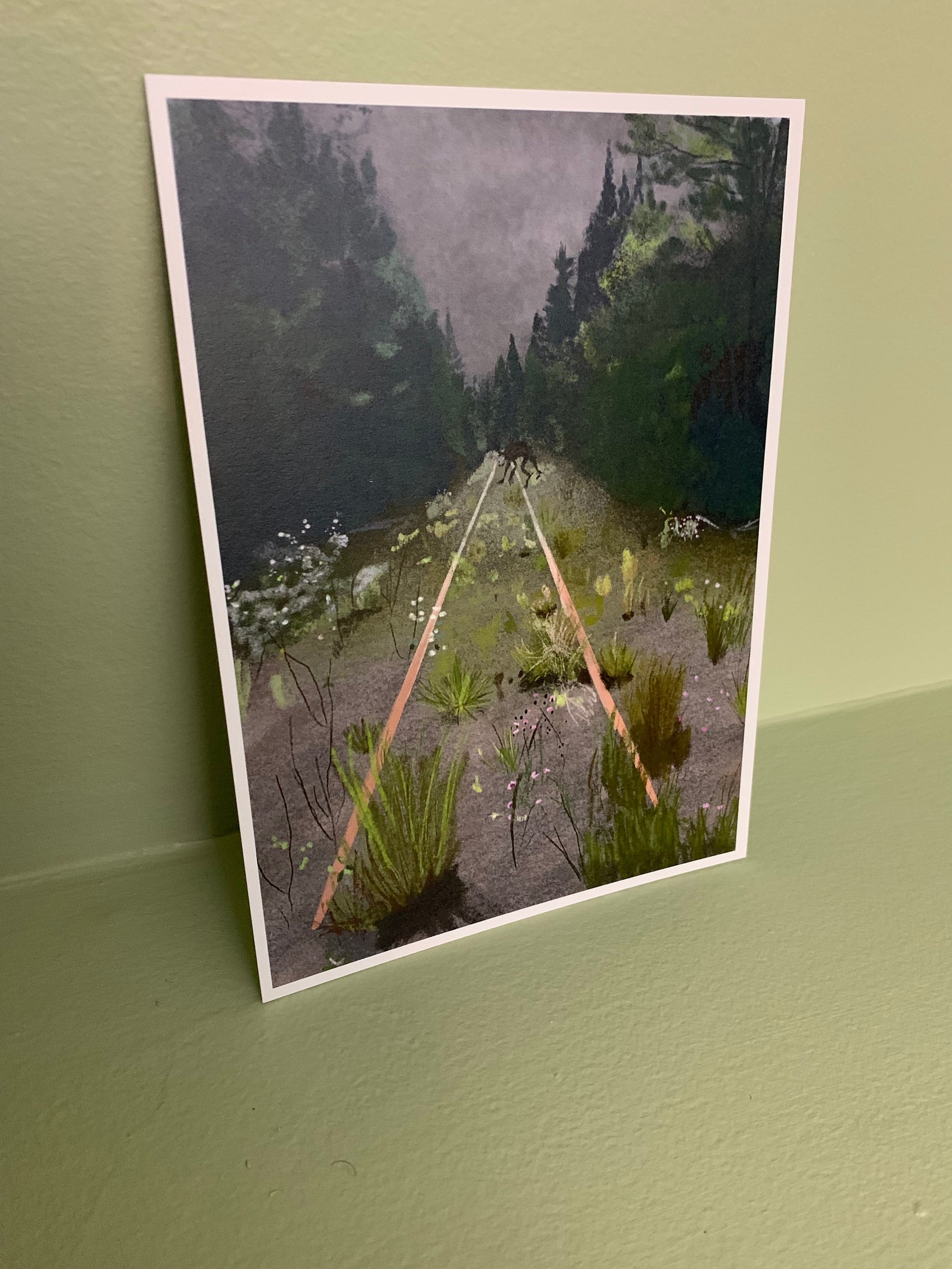 Wendigo Art Print: Spooky Cryptid Mythology, Overgrown Train Tracks ...