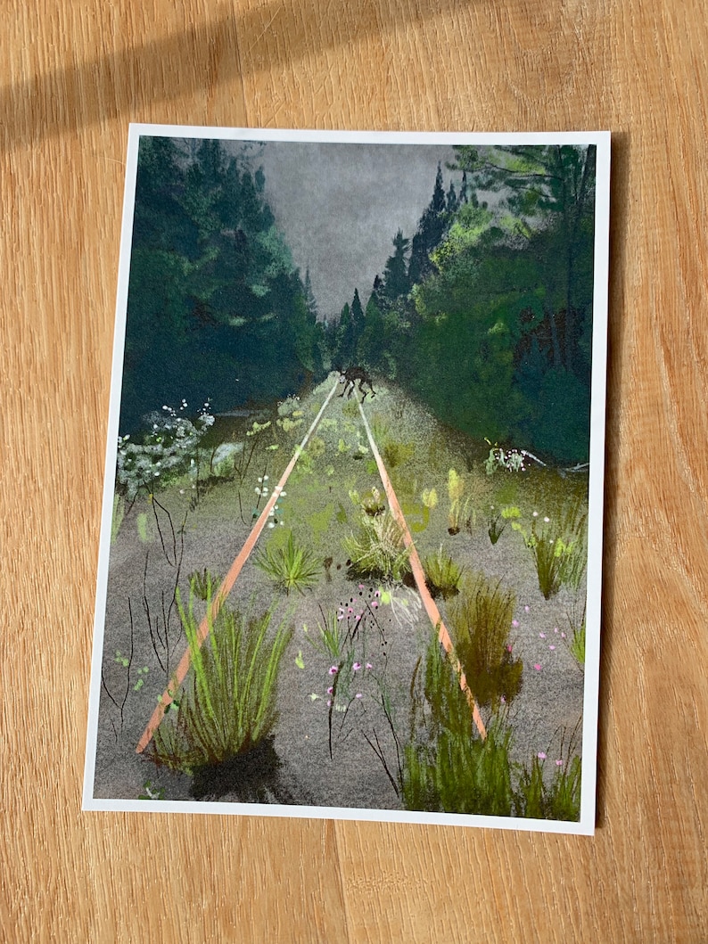 Wendigo Art Print: Spooky Cryptid Mythology, Overgrown Train Tracks ...