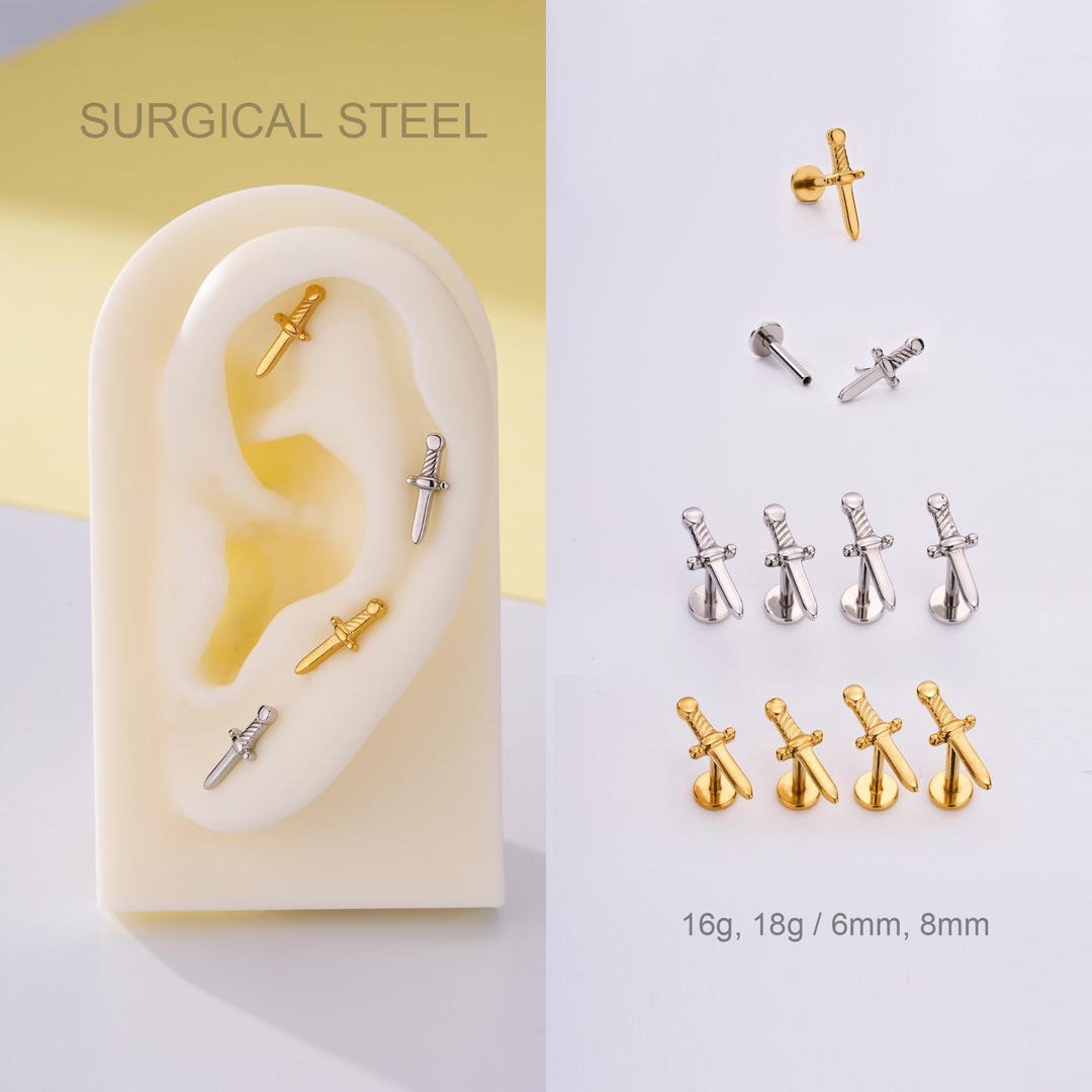 20G/18G/16G Dagger Push Pin Labret Stud/threadless Flat Back Earring ...