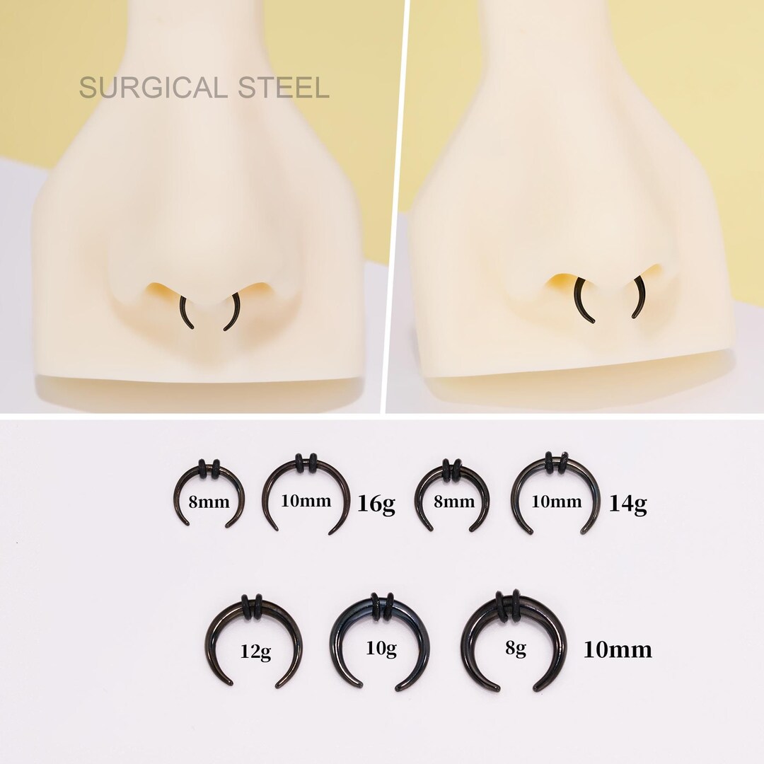 Black Cresent Horseshoe Pincher Septum Ring 16g,14g,12g,10g,8g/steel Ear Weights/plugs ...