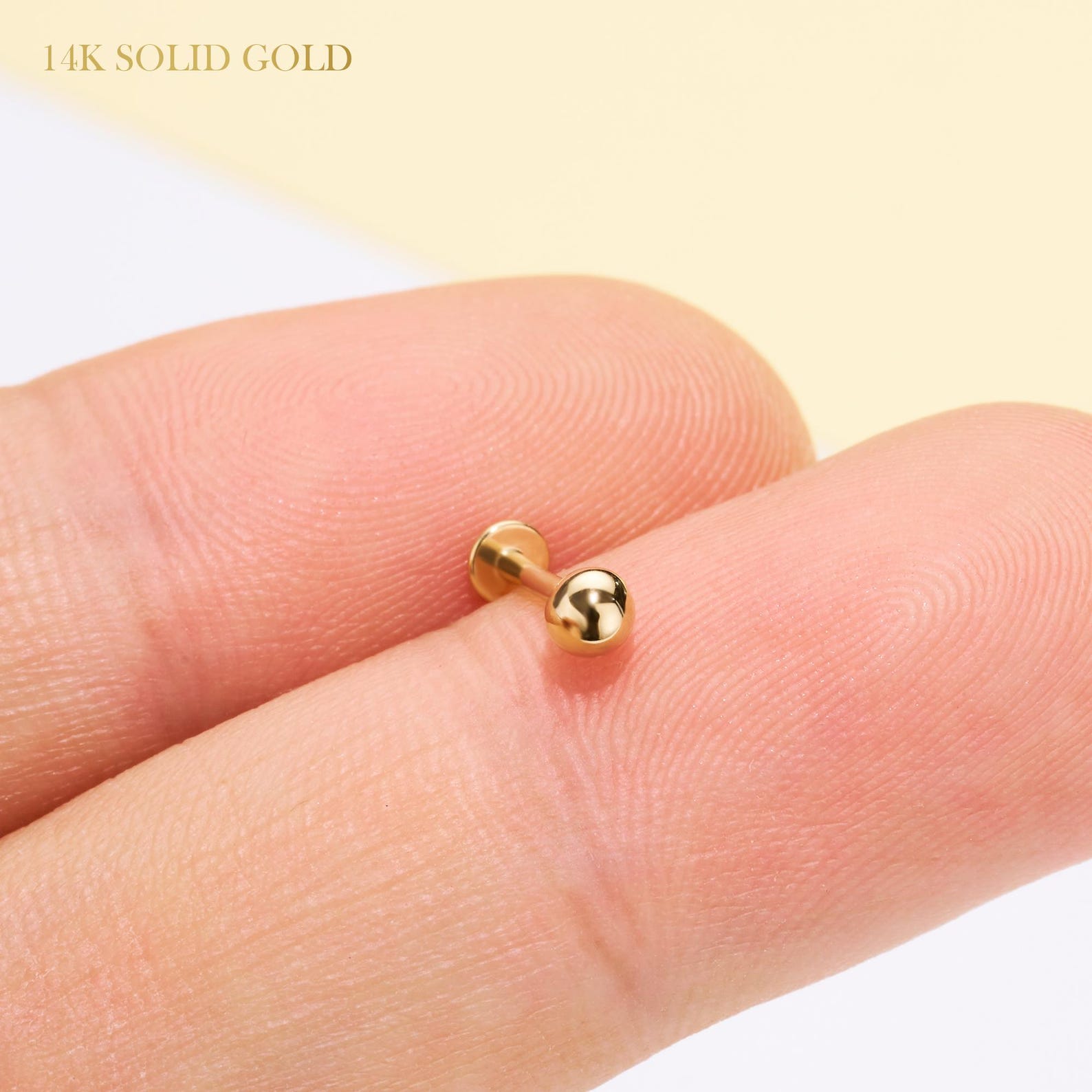 14K Solid Gold THREADLESS Push Pin Tiny Ball End Flat Back 16G/18G/20G ...