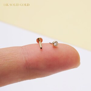14K Solid Gold THREADLESS Push Pin Bezel CZ Flat Back 16G/18G/20G ...