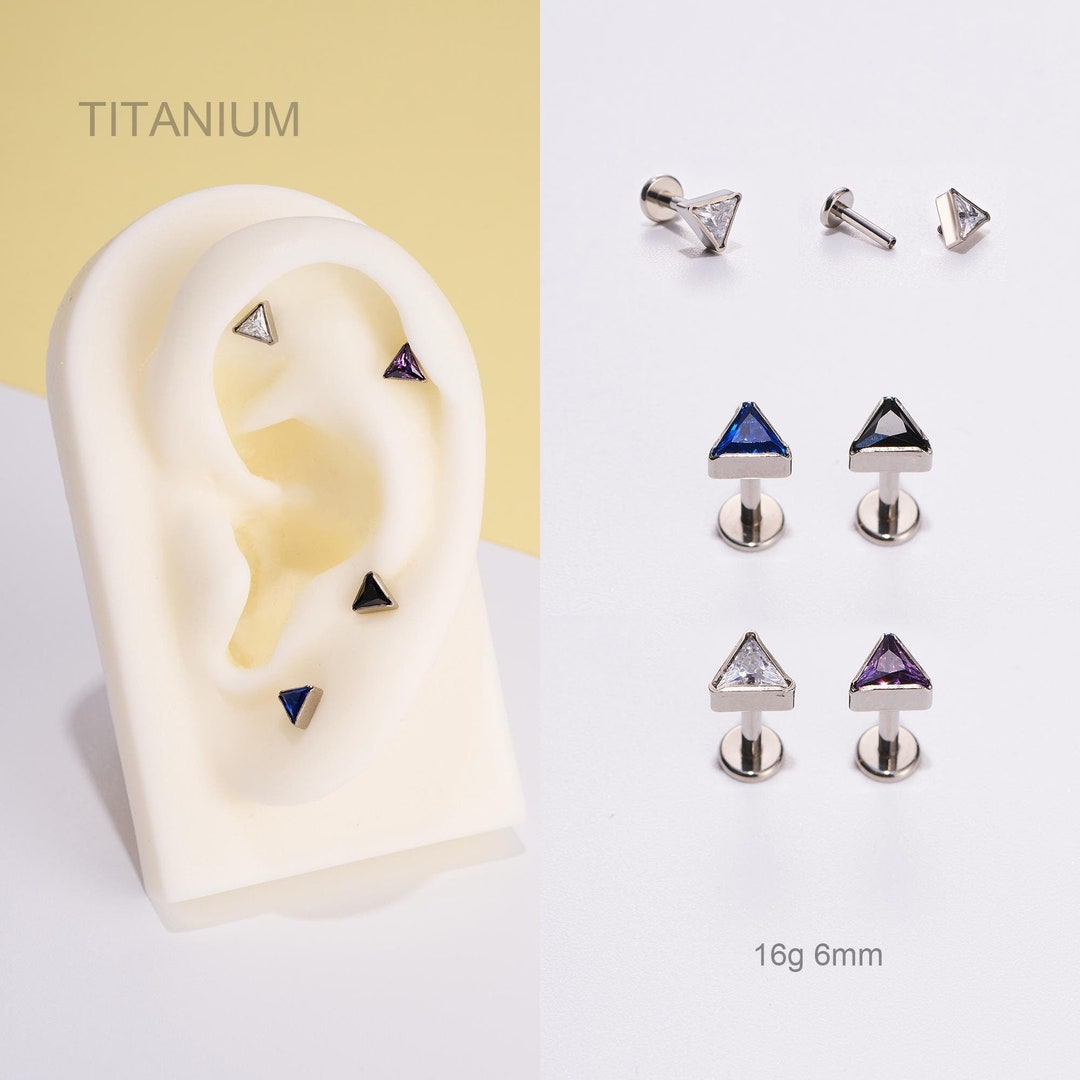 16G Titanium Internally Threaded Triangle CZ Cartilage Stud Earring ...