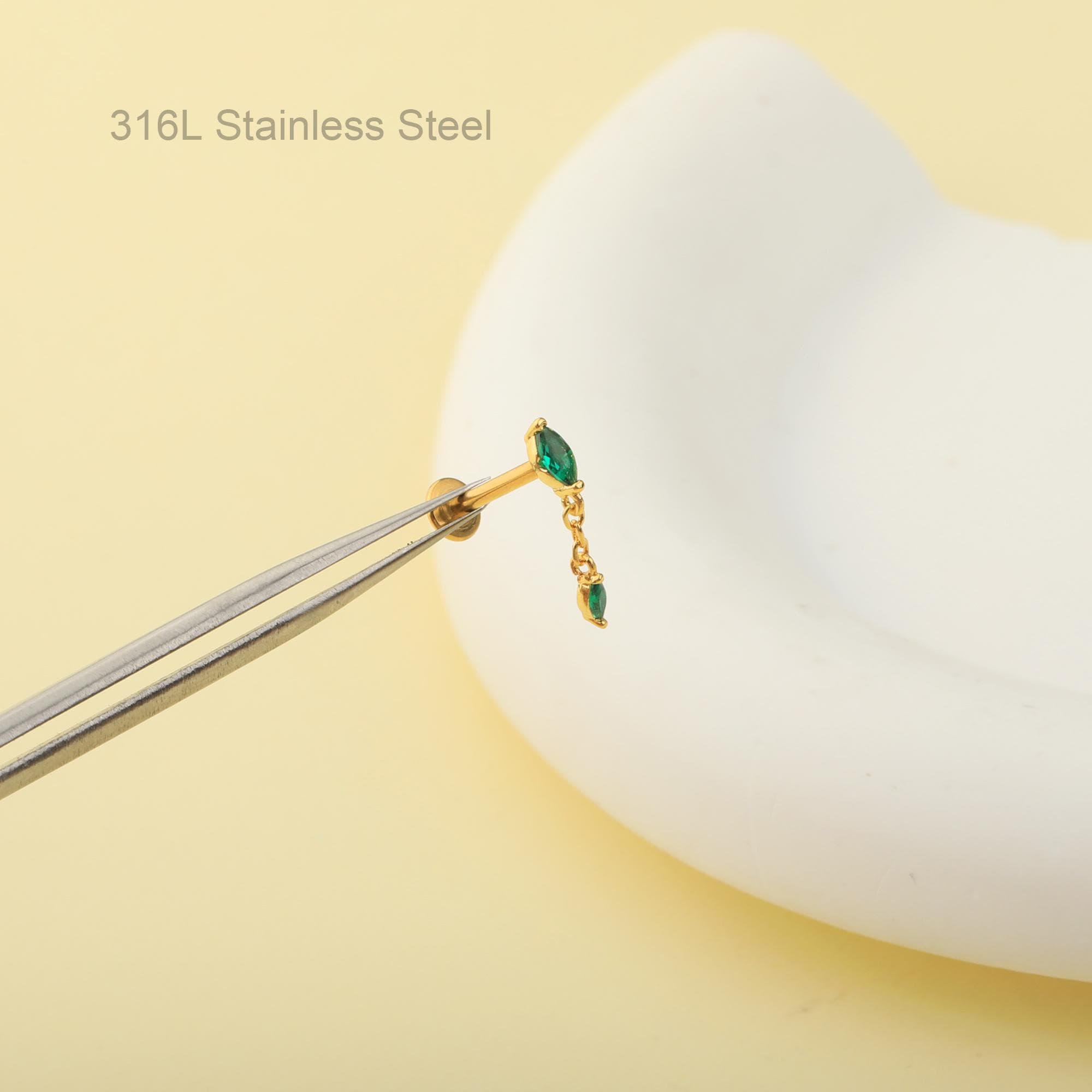 16G Dangle Oval CZ Threadless Push Pin Labret Stud/multi-color Marquise ...