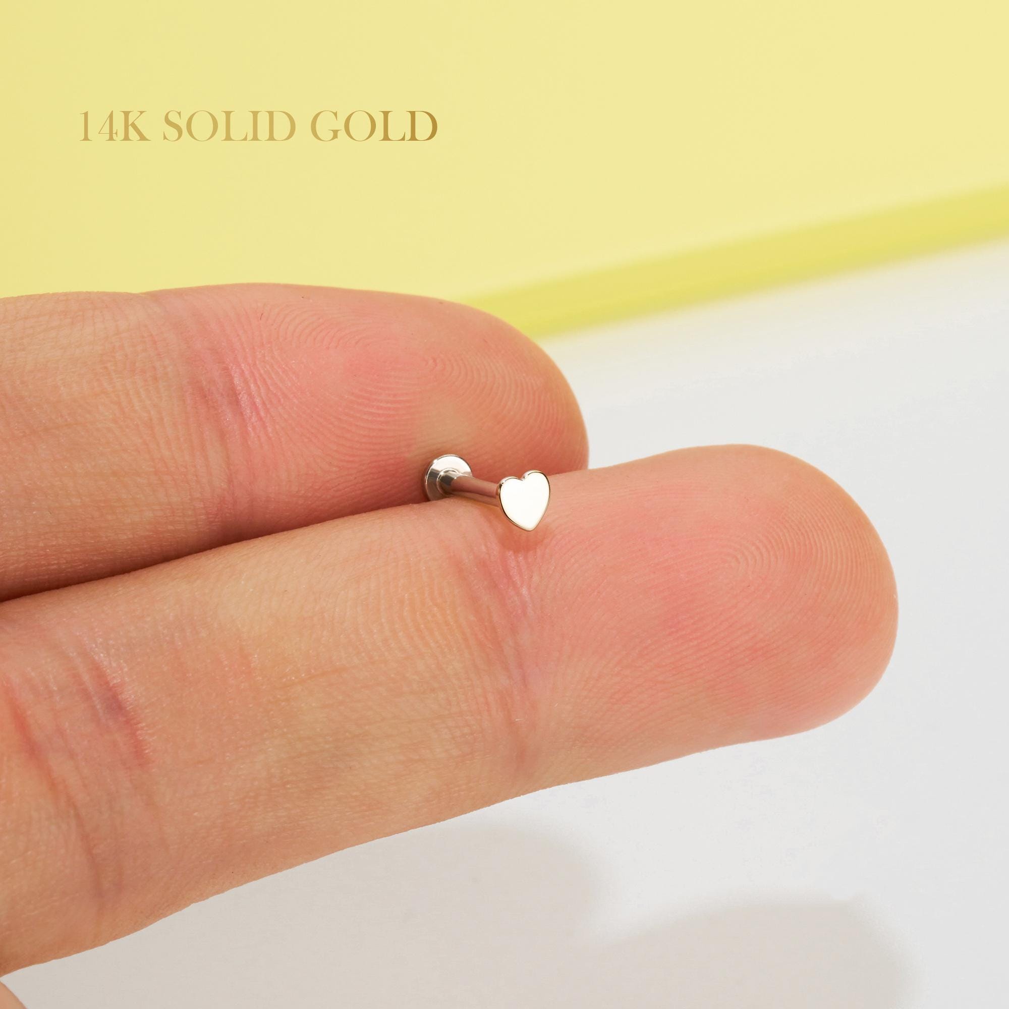 14K White Gold THREADLESS Push Pin Heart/moon/star/triangle Flat Back ...